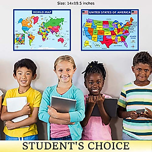 World Map Poster, United States USA Map, Solar System Posters for Kids - Laminated, Size 14x19.5 in.- Educational Posters for Elementary Classroom Decorations, Teacher Supplies (Maps and Solar)