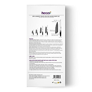 hecef Gradient Black Kitchen Knife Set of 5, Chef Knife Set with Satin Finished Blade & Hollow Handle & Protective Sheaths, Includes Chef, Santoku, Bread, Utility & Paring Knife