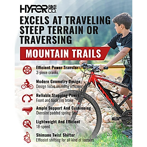 Hyper Kids Mountain Bike 24 Inch Youth Downhill Mountain Bike. Shimano 18 Speed Twist Shifters and Steel MTB Bike Frame. Full Suspension Mountain Bike. Shocker (Red/Black)