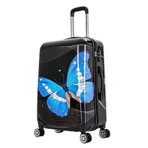 InUSA Black Butterfly Print Luggage with Spinner Wheels | Durable Lightweight Hardside Suitcase | Travel Bag with Handle and Trolley | 24-Inch Medium Checked luggage