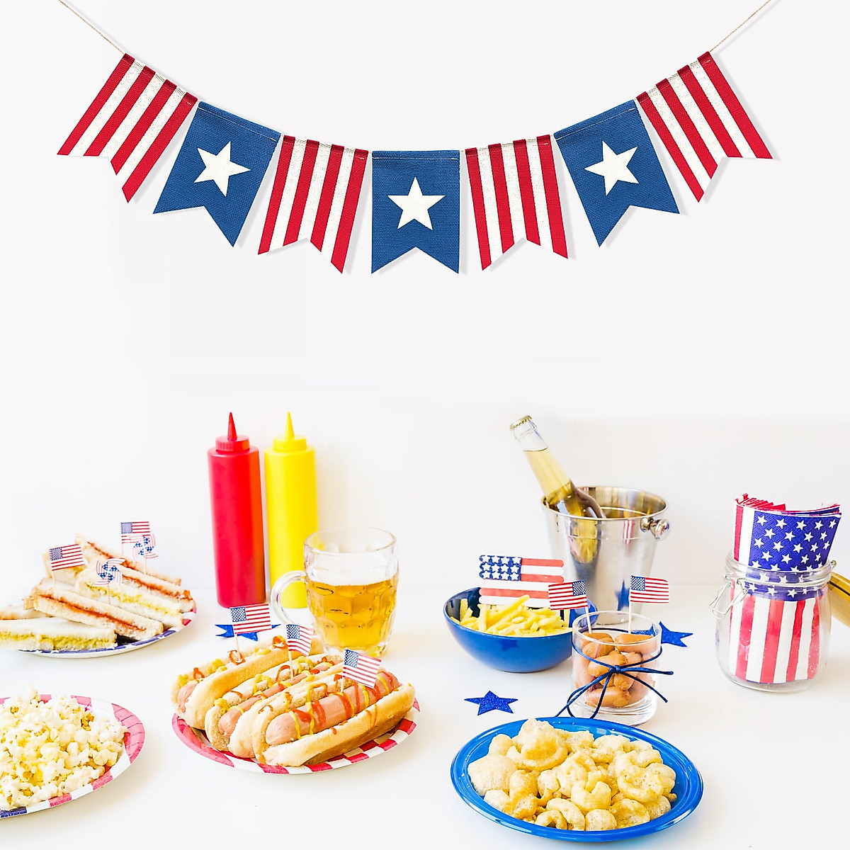 Uniwish American Flag Bunting Banner 4th of July Decorations, Patriotic Stars and Stripes American Independence Day Indoor Outdoor Hanging Sign