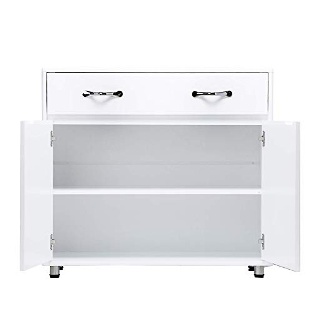 Henf White Storage Cabinet with Two Doors and 1 Big Storage Drawer Side Table Kitchen Storage Sideboard 2 Tire Pantry Cabinet for Living Room Bathroom Laundry Room Furniture