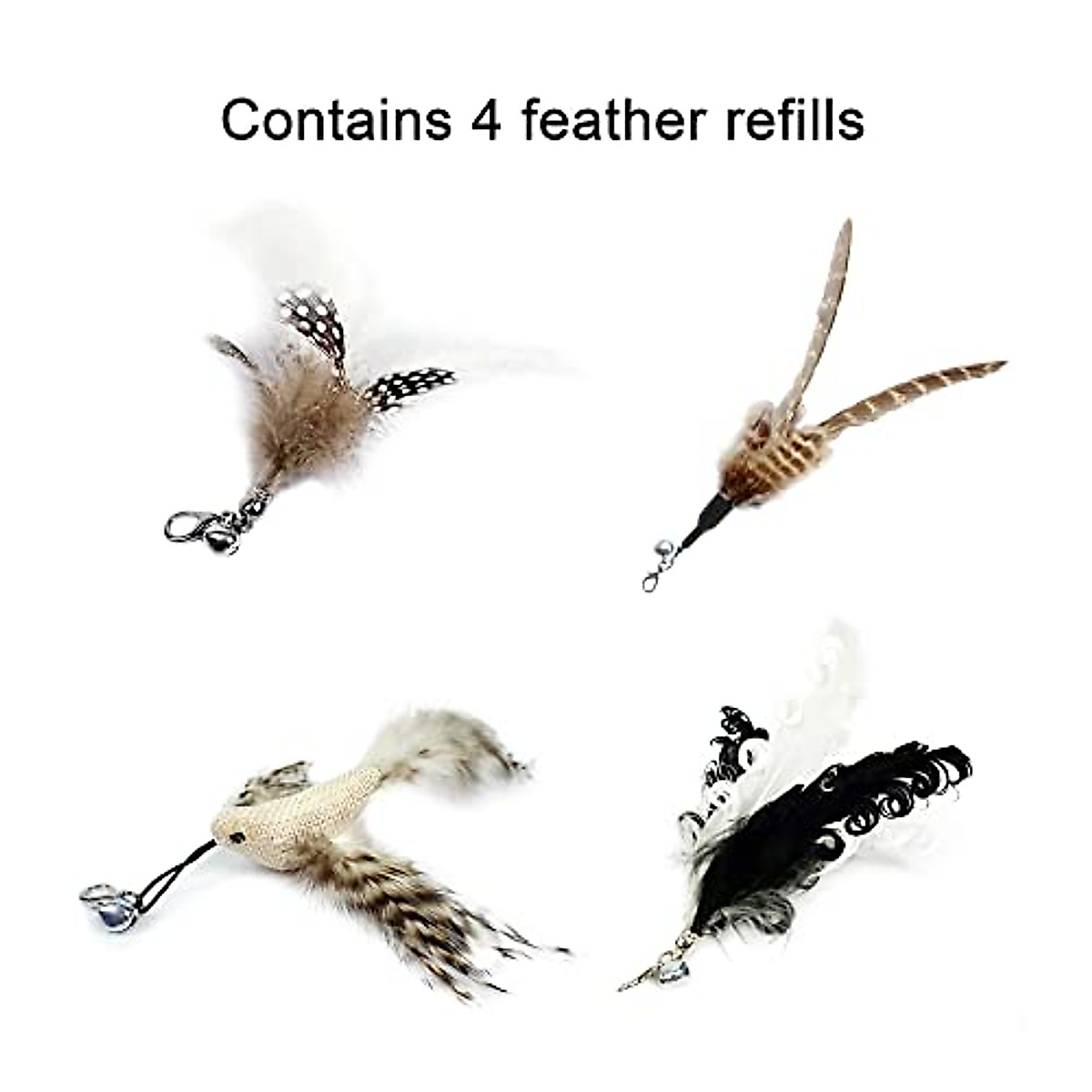 TTcat Cat Wand Toys, 35'' Flexible Steel Wire and 4PCS Cat Feather Toys Cat Teaser Toy Refills, Interactive Cat Toy Wand Kitten Toys for Indoor Cats to Play Chase Exercise…