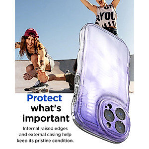 AICase iPhone 14 Pro Max Case Curly Wave Frame Cute Design with Full Camera Lens Protection,Aesthetic Kawaii Slim TPU Bumper Luxury Plated Shockproof Protective Transparent for Women Girls Men_5