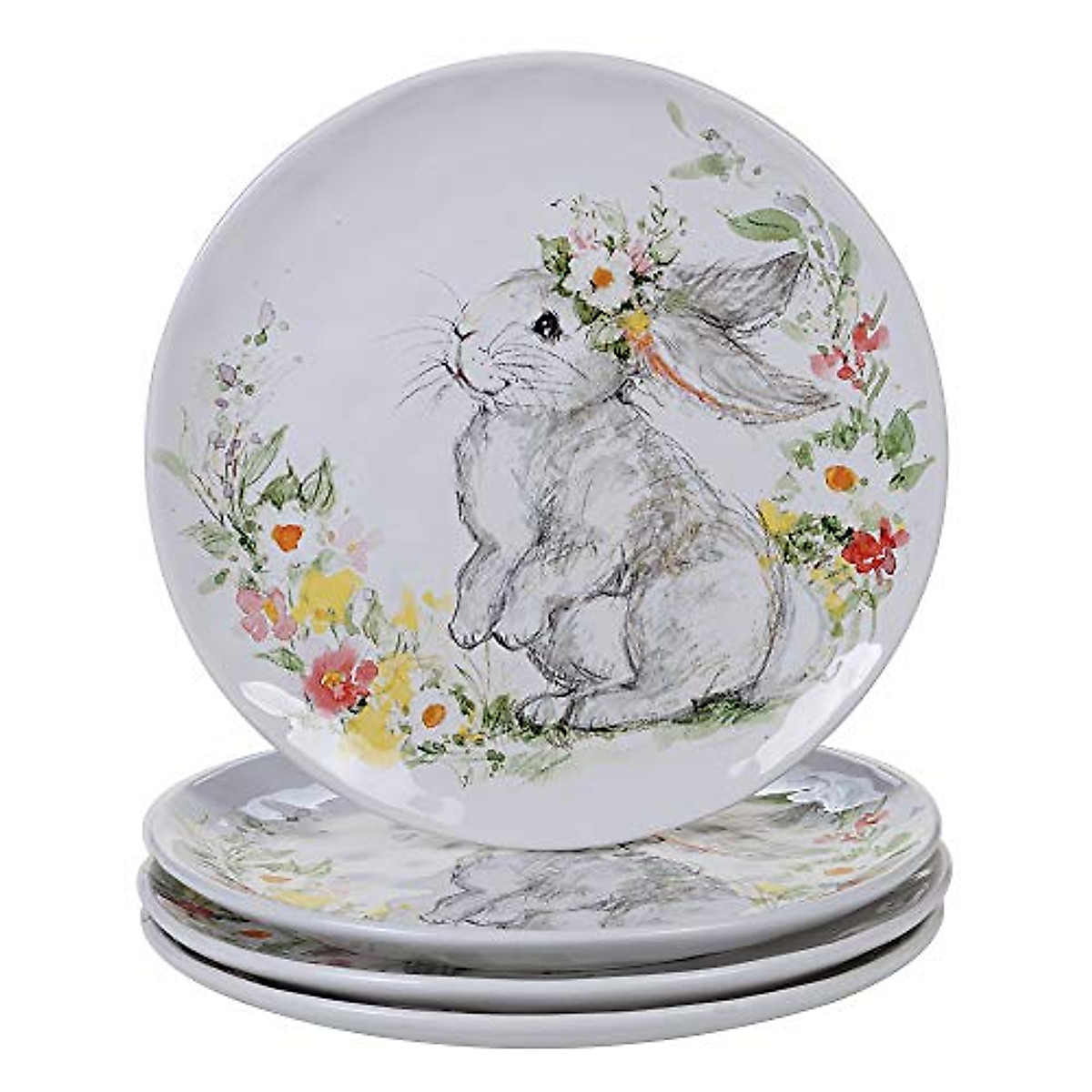 Certified International Sweet Bunny Dinner Plates, Set of 4, 11" Diameter, Multicolored