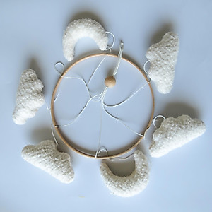 Cloud Crib Mobile Cloud Baby Mobile for Crib Neutral Boho Moon and Clouds Mobile Neutral Nursery Décor Boucle Mobile