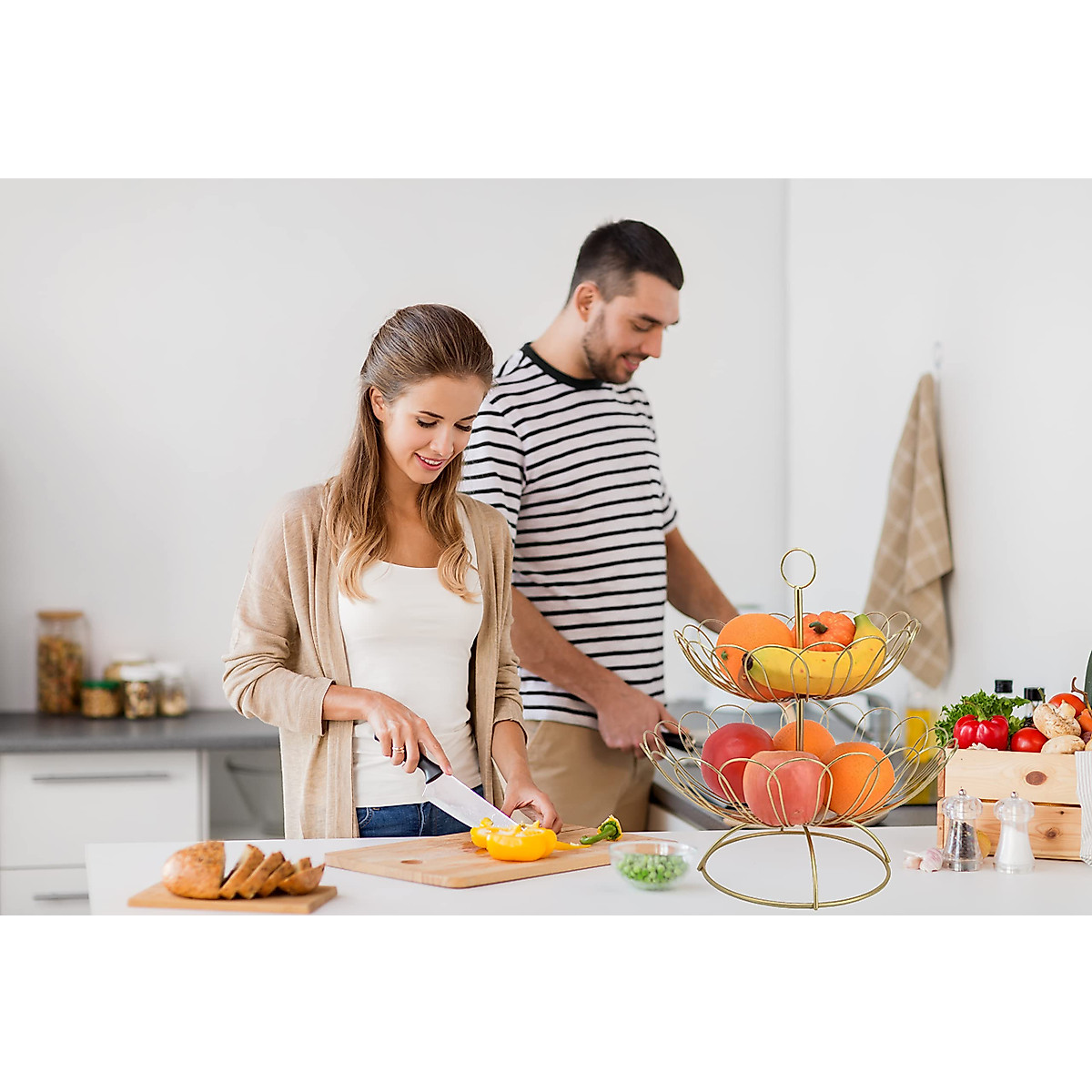 ACQTULOU 2 Tier Fruit Basket, Fruit Bowl, Vegetables Countertop Bowl Storage, Detachable and Hangable for Large Capacity Fruit Tray