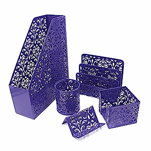 EasyPAG 5-Piece Desk Organizer and Accessories Set -Pencil Holder, Letter Sorter, File Holder,Business Card Holder and Sticky Note Holder,Purple
