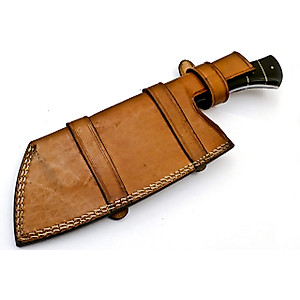 CK-104 Hand Forged 224 Layers Damascus Steel Chef's Cleaver Full Tang Horn Handle, Sharp Blade With Leather Sheath