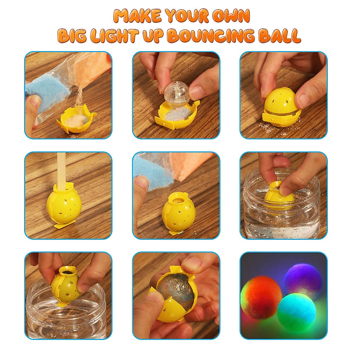 DIY Bouncy Ball Kit, Make Your Own Bouncy Ball Kit, Make 60+ Bouncy Balls Kit for Boys, Including LED Light Balls, Glow in the Dark Bouncy Balls, in 5 Sizes and Shapes, Kids Crafts Project Experiment