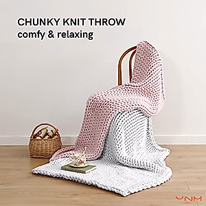 YnM Chunky Throw Blanket, Medium-Weight, Hand Knitted, Skin Friendly, Ventilated and Breathable, Machine Washable, Home Décor Piece for Couch, Sofa and Bed (White, 40x50 Inch)