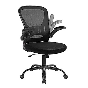 Youhauchair Mesh Office Chair, Ergonomic Computer Chair with Flip-up Arms and Lumbar Support, Height Adjustable Home Office Desk Chairs, Black
