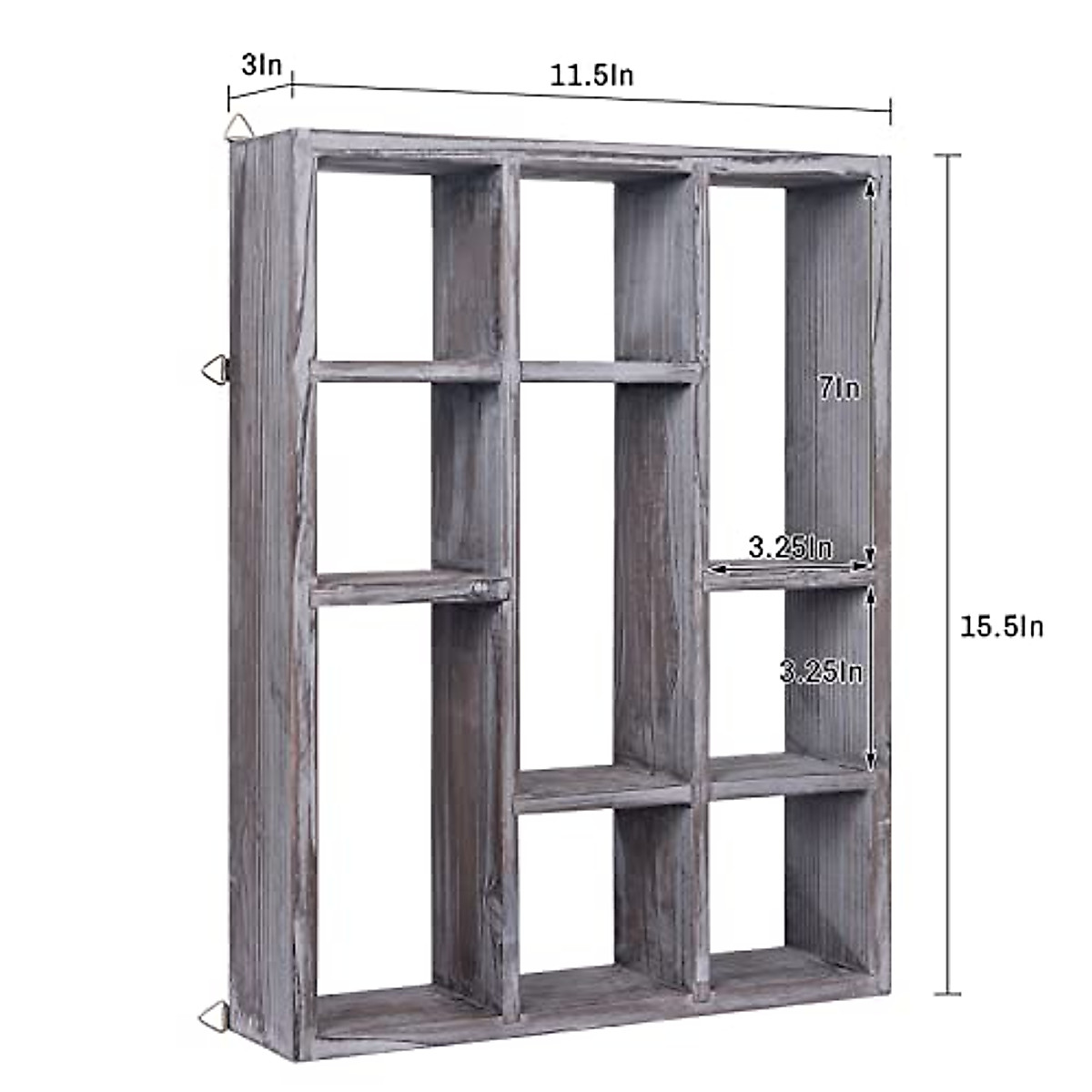 bluegift Shadow Box Display Shelf 9-Slot Rustic Wood Wall Mountable & Freestanding Shelf for Table or Desk, Torched Brown