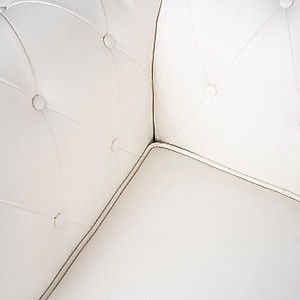 Naomi Home Chesterfield Leather Loveseat, Mini Sofa Sleeper Love Seat, Small Sofas Bed with Rolled Arms, Tufted Cushions 2 Seater Sectional Small Loveseats for Small Spaces, Living Room White