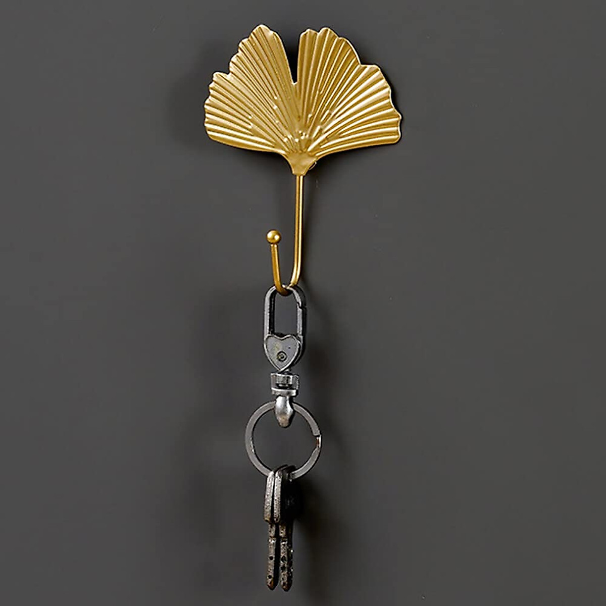 Decorative Leaves Iron Hooks, Set of 4 Leaf Shaped Self Adhesive Wall Shower Curtain Coat Hooks, Modern Key Holder Wall Mounted Metal Iron Gold Single Prong Coat Hanger for Hallways, Living Room