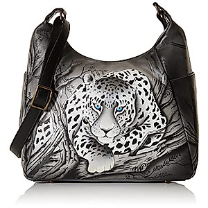 Anna by Anuschka Hand Painted Leather Women's Large Multi Pocket HOBO, African Leopard