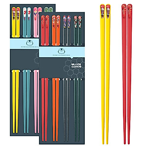 Japanese Style 5 Pairs Fiberglass Chopsticks-Reusable Chopsticks Dishwasher Safe, 9.57 inch/24.3cm Non-Slip Family/ Hotel/ Restaurant Chinese Chop Stick, Gift Set, Dark Green
