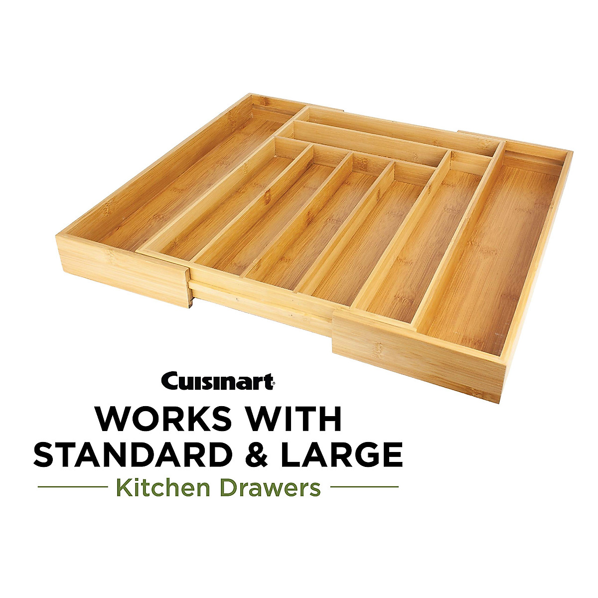 Cuisinart 9 Compartment Adjustable Bamboo Utensil Organizer – Ideal for Keeping Kitchen Supplies and Silverware Organized – Flatware Drawer Tray for Multi-Purpose Storage 18 x 13 x 2 Inches
