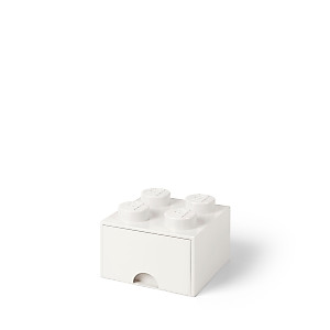 LEGO Brick Drawer, 4 Knobs, 1 Drawer, Stackable Storage Box, White
