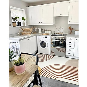 Wonnitar Boho Rugs for Living Room, 5x7 Area Rug for Bedroom,Washable Nursery Rugs Non-Slip Kids Room Throw Carpet, Soft Abstract Rainbow Low Pile Mat for Dorm Playroom Home Office (Orange,5'x7')