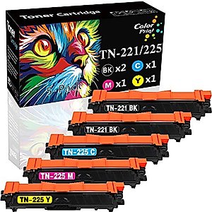 5-Pack ColorPrint Compatible Toner Cartridge Replacement for Brother TN-221 TN-225 TN221 TN225 Work with HL-3140CW 3150CDW 3170CDW HL-3180CDW MFC-9130CW 9340CDW 9330CDW Printer (2BK, 1C, 1M, 1Y)