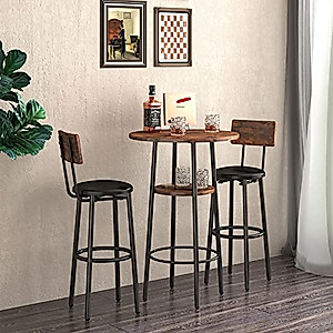 GNIXUU 3-Piece Pub Table and Chairs Set of 2,Round Bistro Bar Table Set, High Top Kitchen Table and 2 Upholstered Stools for Small Space Rustic Brown (23.62 inches)