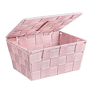 WENKO Storage Basket Adria with lid in Pink, PP, 19 x 14 x 10 cm