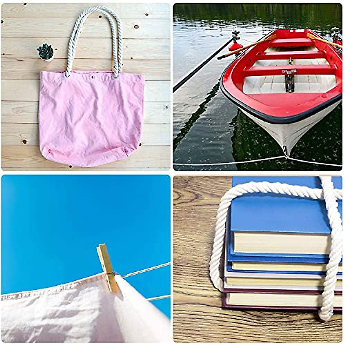 1/4 Inch Natural Cotton Rope, White Craft Rope Clothesline, Used for DIY Rope Baskets, Handicrafts, Candle Wicks, etc, 6MM, 39 Feet.