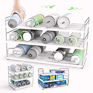 Expandable Water Bottle Organizer, Oylik 3-Shelf Stackable Plastic Water Bottle Holder, Height Adjustable Water Bottle Storage Rack for Kitchen Cabinets,Countertop,Pantry,Freezer,Fridge