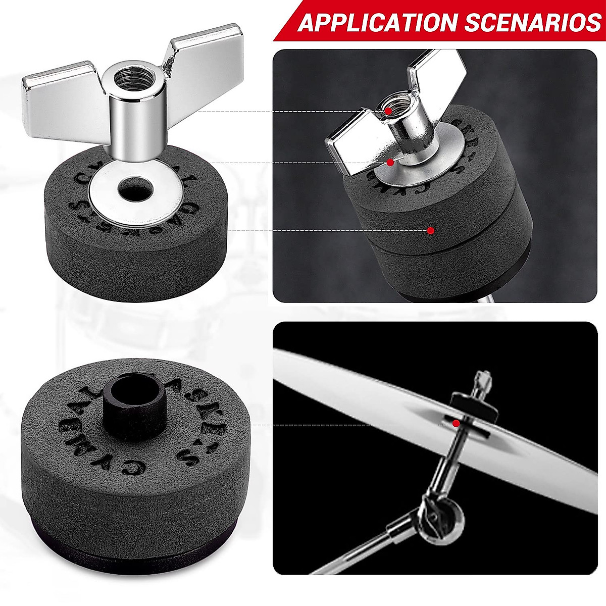 Facmogu 23PCS EVA Material Cymbal Replacement Accessories, Cymbal Stand Tubes, Drum Cymbal EVA Pads Include Wing Nuts, Washers, Cymbal Sleeves & Drum Key - Black