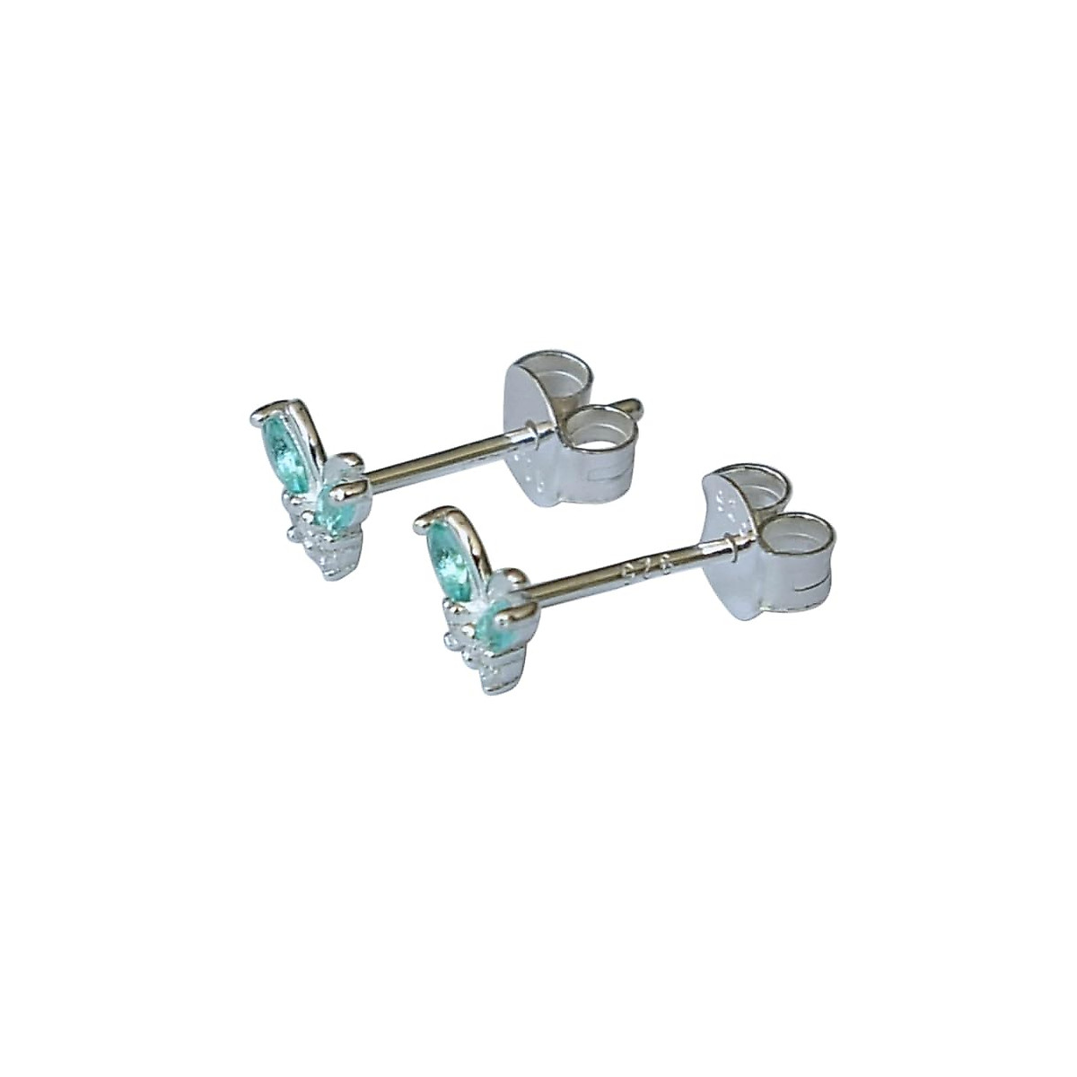 Butterfly Blue CZ Cubic Zirconia Stone, Pair, 925 Sterling Silver Small Studs for Women, Cartilage Earring, Tarnish & Water Resistant, By MiYa Jewelry Creations