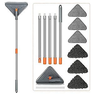 85 Inch ​Wall Mop Wall Cleaner with Long Handle , 360° Rotating Microfiber Dust Mop, Skirting Cleaning Tool Ceiling Gasket Window Cleaning Kit with 39" to 85" Extension Pole and 6 Replacement Pads