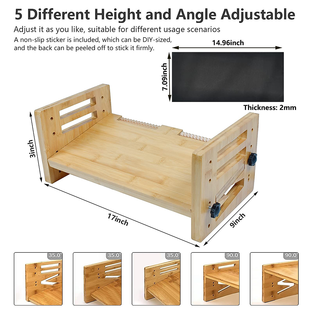 Foot Rest for Under Desk at Work, with 5 Adjustable Height Position Bamboo Foot Stool and Massage Roller & Non-Slip Bottom, Ergonomic Stool Relieves Swelling and Joint Inflammation at Home, Office