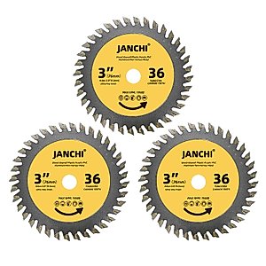 3PACK 3-Inch(75mm) 36T TCT Circular Saw Blade with 3/8-Inch(9.5mm) Arbor, Fast Clean Wood Plastic Cutting Cut-Off Wheel Compatible with Bosch Ridgid Ryobi Milwaukee Dewalt Worx Cut-Off Saw
