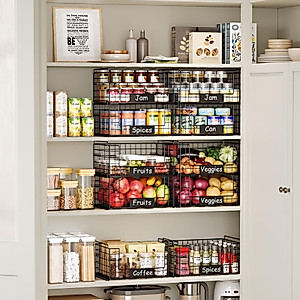 JKsmart 3 Pack XXL Stackable Wire Baskets with Handles for Pantry Storage and Organization, Fruit and Vegetable Basket with Name Plates, Metal Storage Bins for Snack Can Fruit Veggies