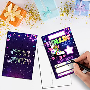 NYCTUG Roller Skating Theme Birthday Invitation, 4 x 6 Inch, 20 Pack, Heavy Weight Coated Paper, Advanced Printing Technology