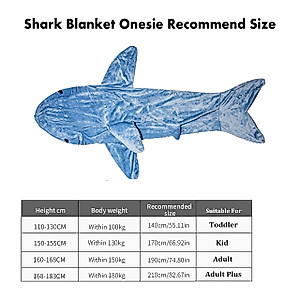 Shark Blanket For Adult, Wearable Shark Blanket Hoodie Super Soft Cozy Flannel, Boys Girls Shark Onesie