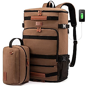LOVEVOOK Travel Backpack,Vintage Canvas Rucksack Convertible Duffel Bag with Shoe Compartment for Men Women, 40L Carry On Backpack For Outdoor Camping Hiking Fits 17.3 Inch Laptop, Brown