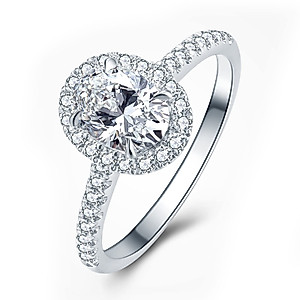 WSX 10 14 18 Cararts Real Gold Engagement Rings 1ct Oval Moissanite Ring, Halo Ring Name Custom Wedding Promise Gifts