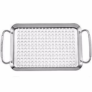 Extreme Salmon 3-Piece Mini Small Grill Topper Set, Heavy Duty Stainless Steel BBQ Grill Wok Grill Basket Grill Pan Set Grill Accessories Perfect for Grilling Vegetable, Diced Meat, Seafood and More