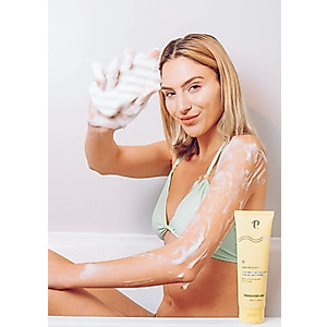 Gentle Exfoliating Scrub for Face & Body by ParadiseGal - Korean Skincare Set with Coconut & Glycolic Acid Jelly Scrub + Konjac Sponge & Bag - Ideal for Smoothing Rough Skin, KP, Cellulite