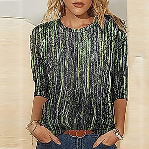 wodceeke Women's Half Sleeve Retro Tie-Dye T-Shirt Round Neck Basic Tee Summer Casual Loose Blouse Top (Green, M)