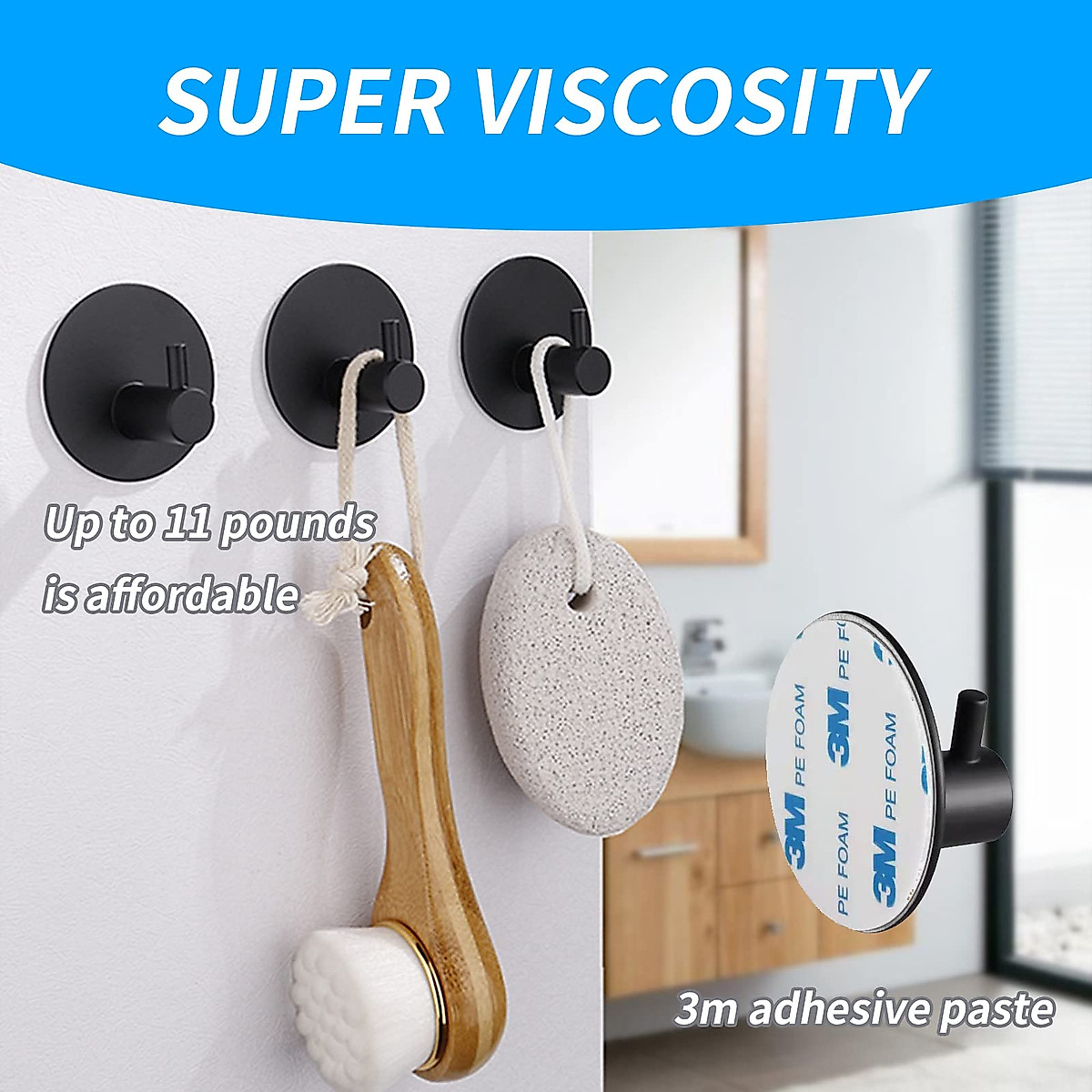 YAFIYGI 2Pack Suction Hooks for Shower Wall Black Suction Cup Set of 2 Bathroom Towel Hooks 304 Stainless Steel Removable Suction Towel Rack and Kitchen Organizer for Towel Hook, Bathrobe and Loofah