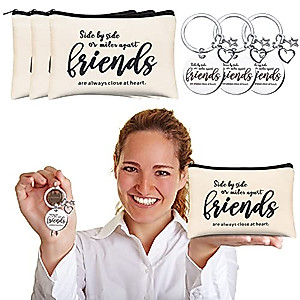 12 pieces Friend Appreciation Gifts Set 6 Good Friend Gifts Cosmetic Bag and 6 Good Friend Keychains Appreciation Funny Long Distance Friendship Gifts, Christmas Gifts for Best Soul Sister