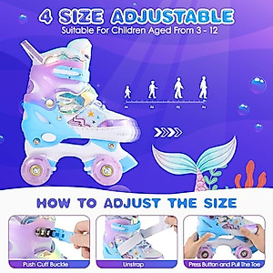 Mermaid Kids Roller Skates Adjustable Roller Skates with Light Up Wheels for Kids, Beginner, Girls, Boys Outdoor Roller Skating for Toddlers, Skating Shoes for Ages 3-12