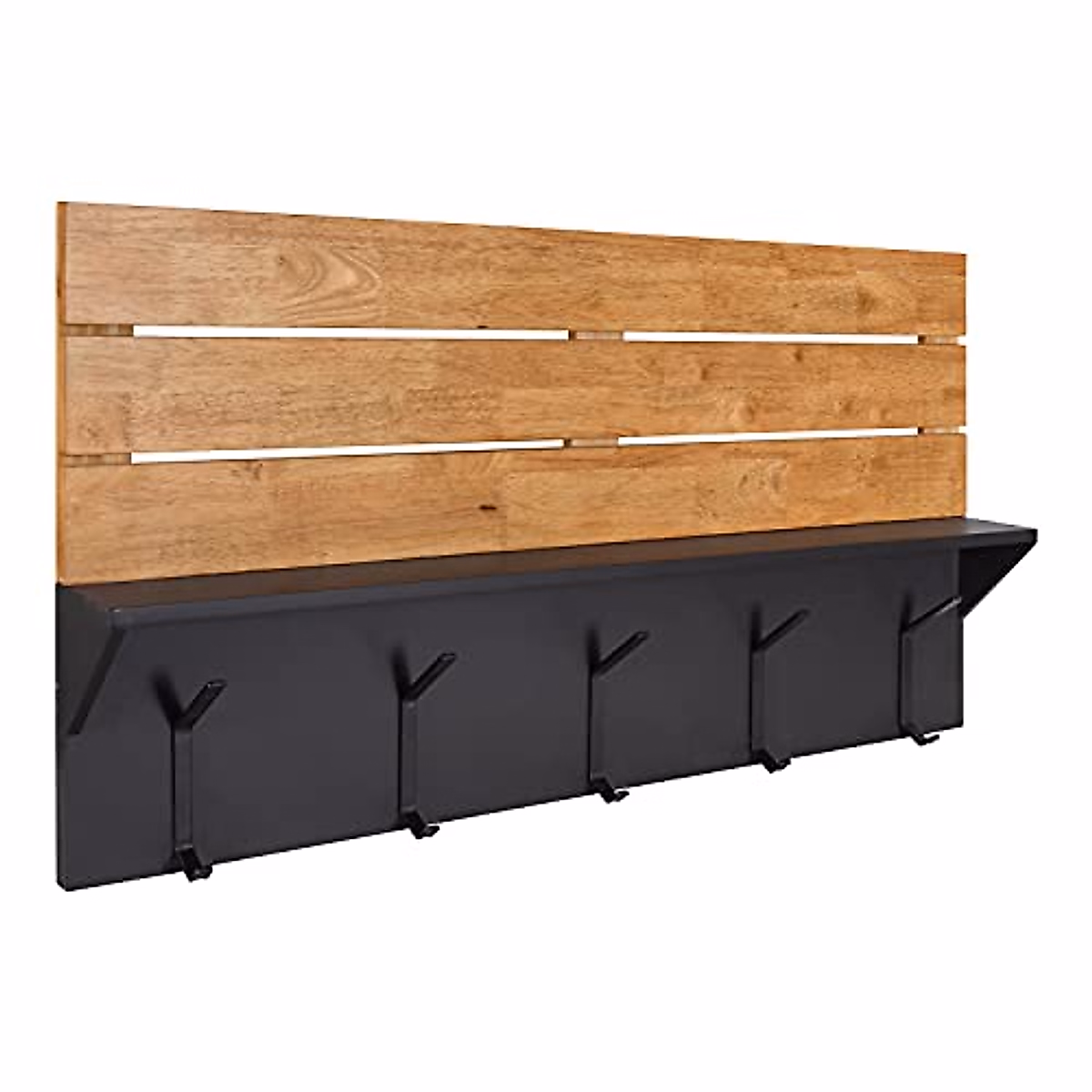 Kate and Laurel Samuels Farmhouse 5-Hook Wall Shelf, 42 x 5 x 22, Rustic Brown and Black, Decorative Wall Storage