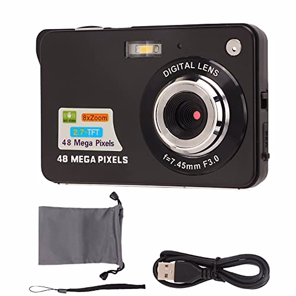 Digital Camera, 4K 48MP 8X Zoom Portable Compact Camera with 2.7Inch LCD Screen, Small Pocket Camera Kids Digital Camera for Christmas Birthday Gifts