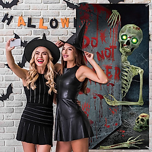 Halloween Skeleton Door Cover Decorations Large Fabric Scary Skull Banner Backdrop Dripping Blood Door Cover Poster for Halloween Party Supplies Props Haunted House Decorations, 35.4 x 70.9 Inch