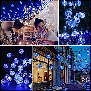 Attimit Solar String Lights Outdoor 50 Led 24 Feet Crystal Globe Lights with 8 Lighting Modes, Waterproof Solar Powered Patio Lights for Garden Yard Porch Wedding Party Decor (Blue)