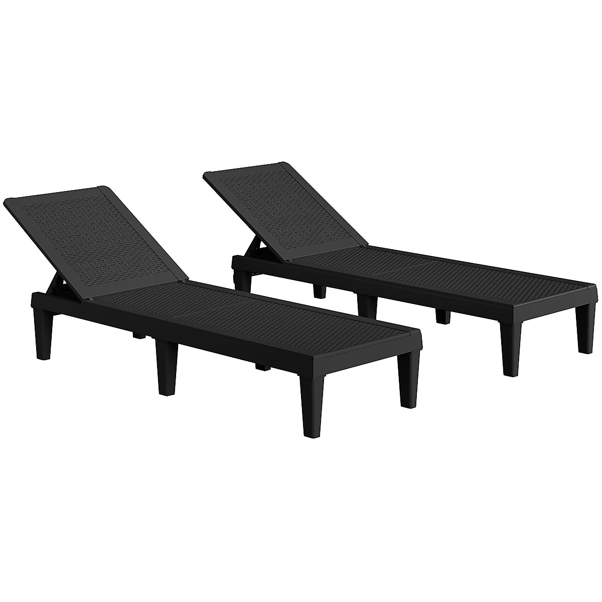 Greesum Outdoor Chaise Lounge Chairs Set of 2 with 5-Position Adjustable Backrest, Waterproof PE Sun Loungers for Garden Pool Beach Patio Deck Sunbathing, Black